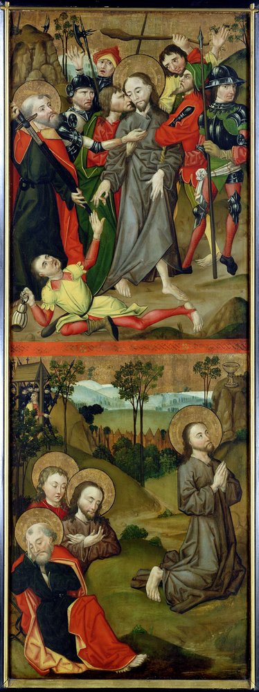 The Arrest of Christ and Christ in the Garden of Gethsemane, panel from an altarpiece depicting ...